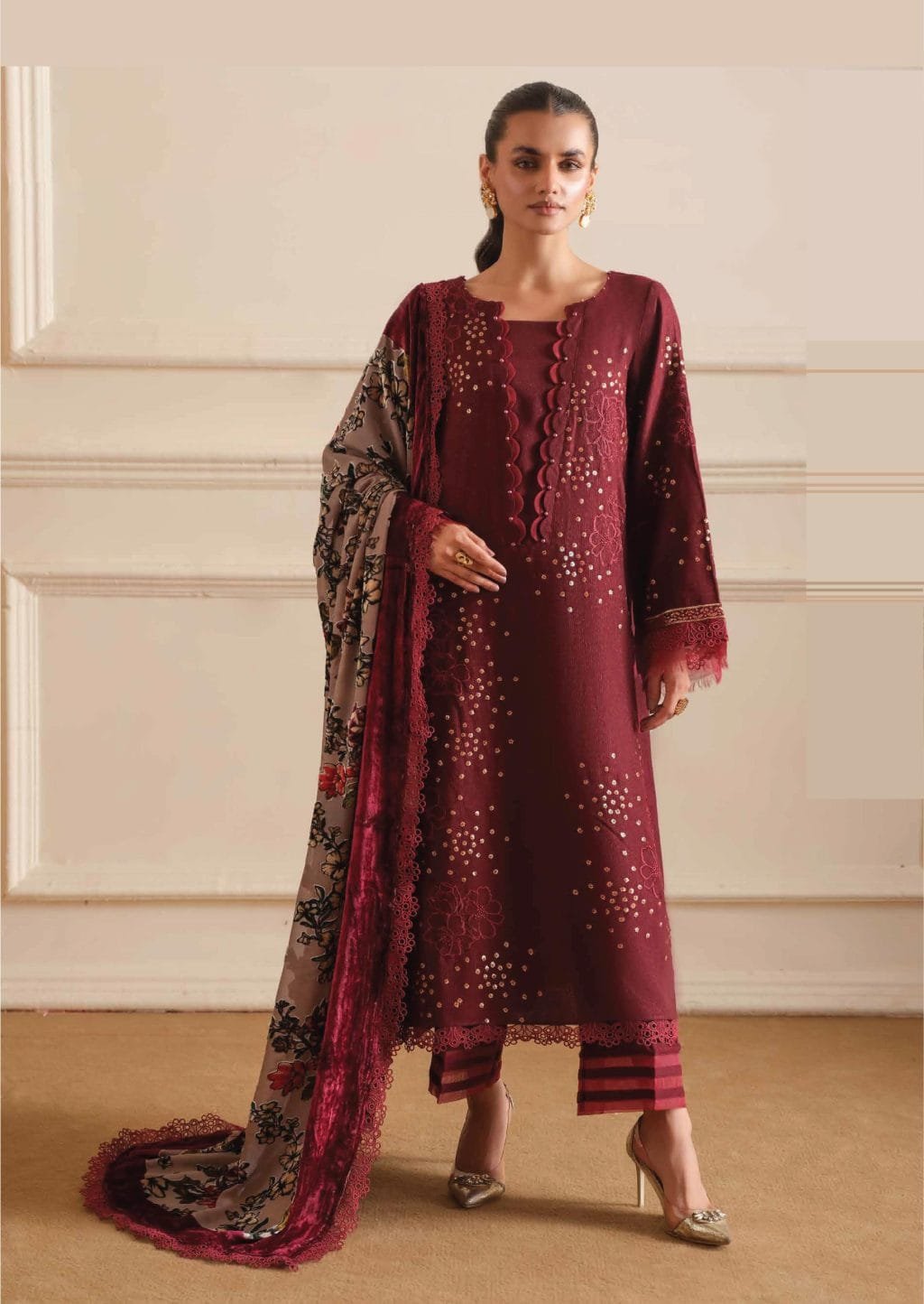 Tehzeeb by Riaz Arts TL-305 Embroidered Laether Peach